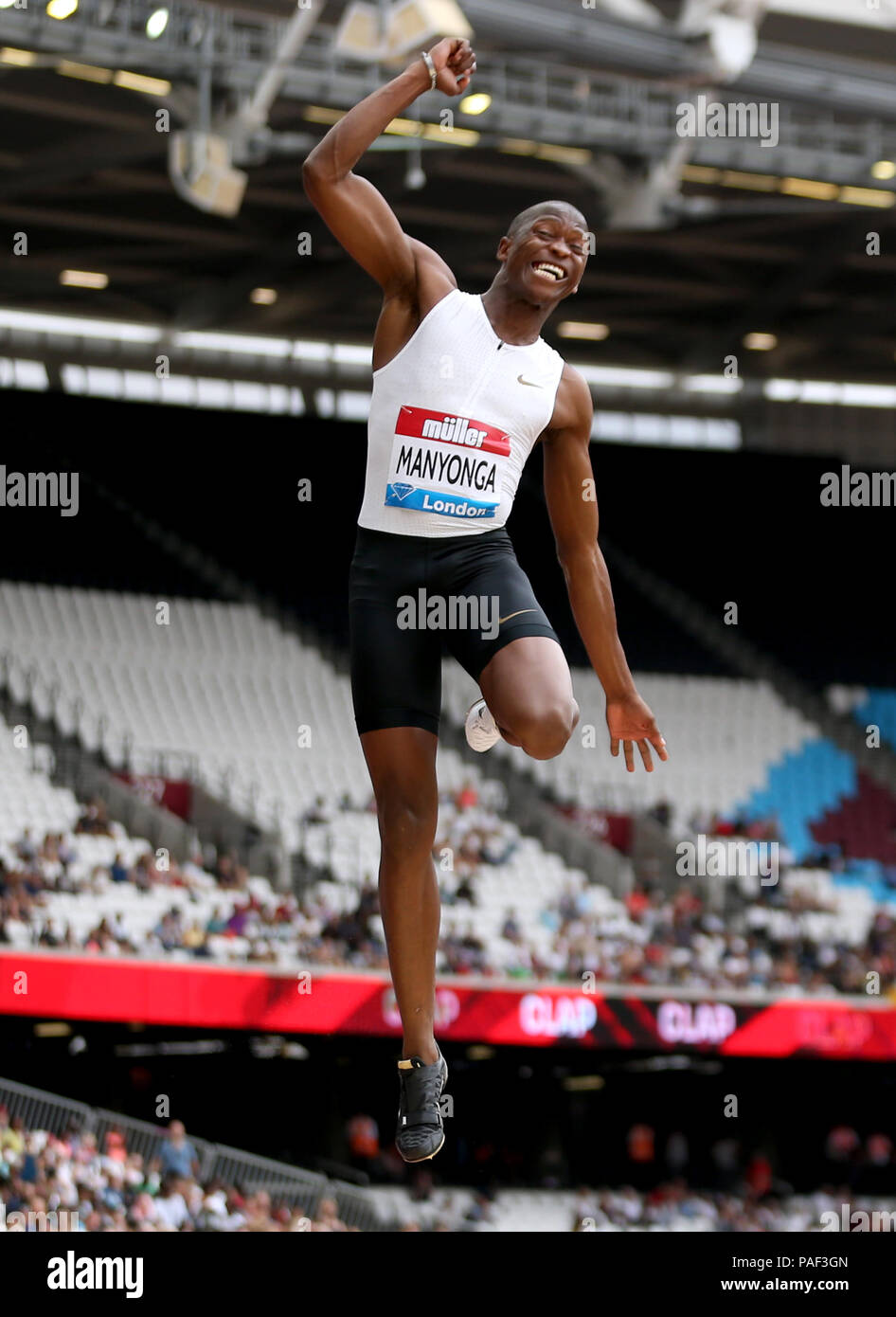 South Africa's Luvo Manyonga competes in the Men's Long Jump on day two ...