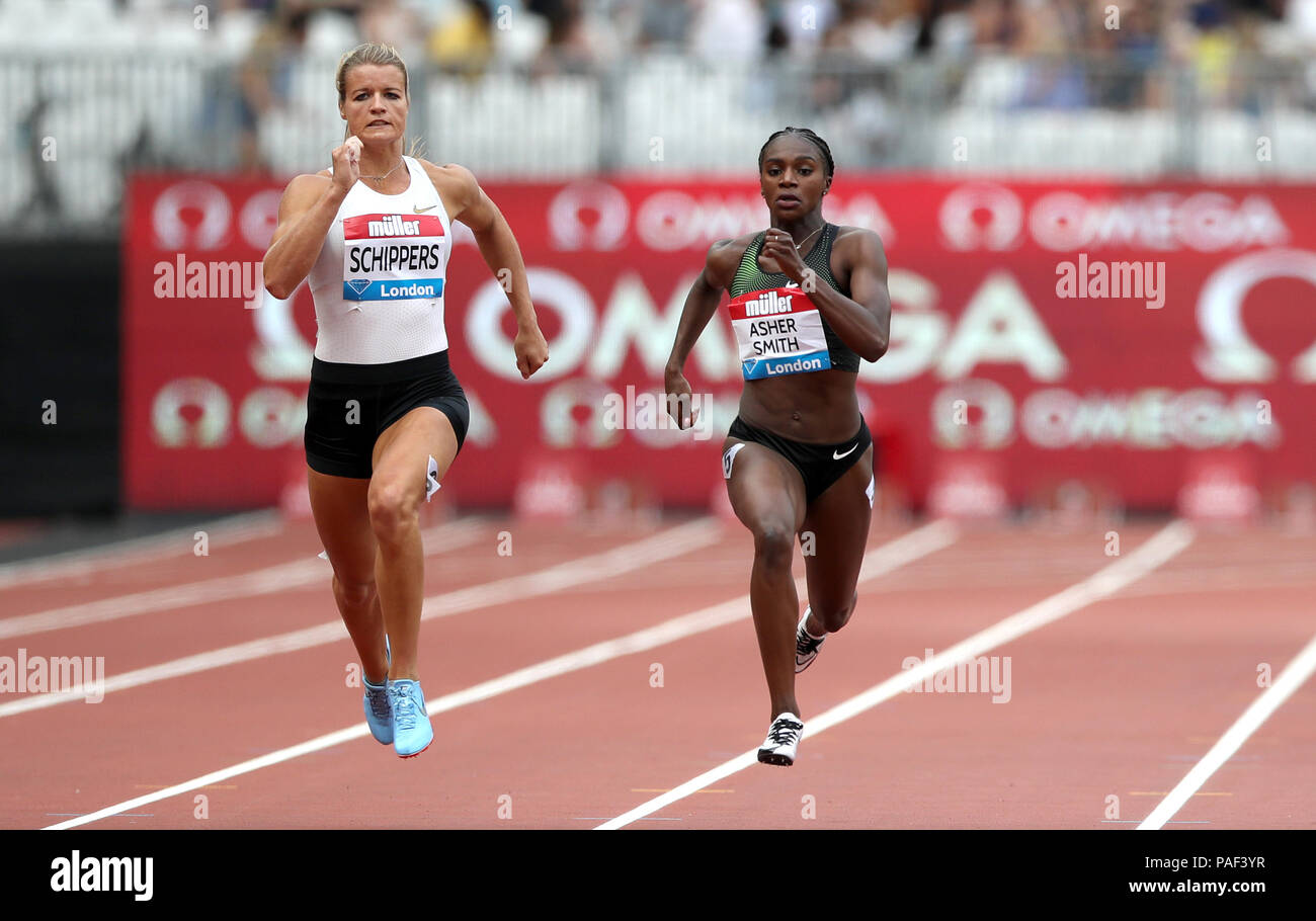 Netherland's Dafne Schippers (left) and Great Britain's Dina Asher ...