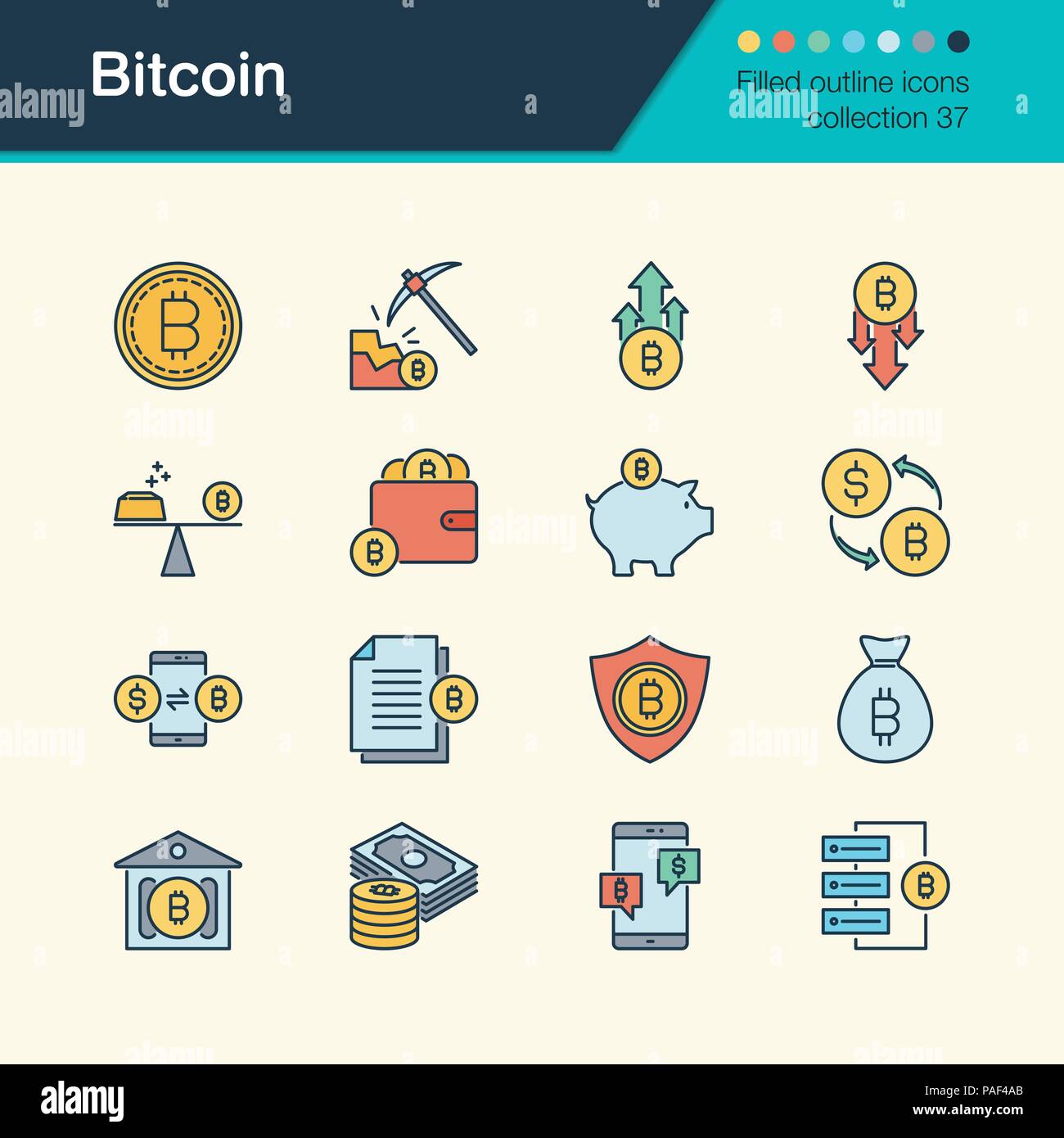 Bitcoin icons. Filled outline design collection 37. For presentation ...