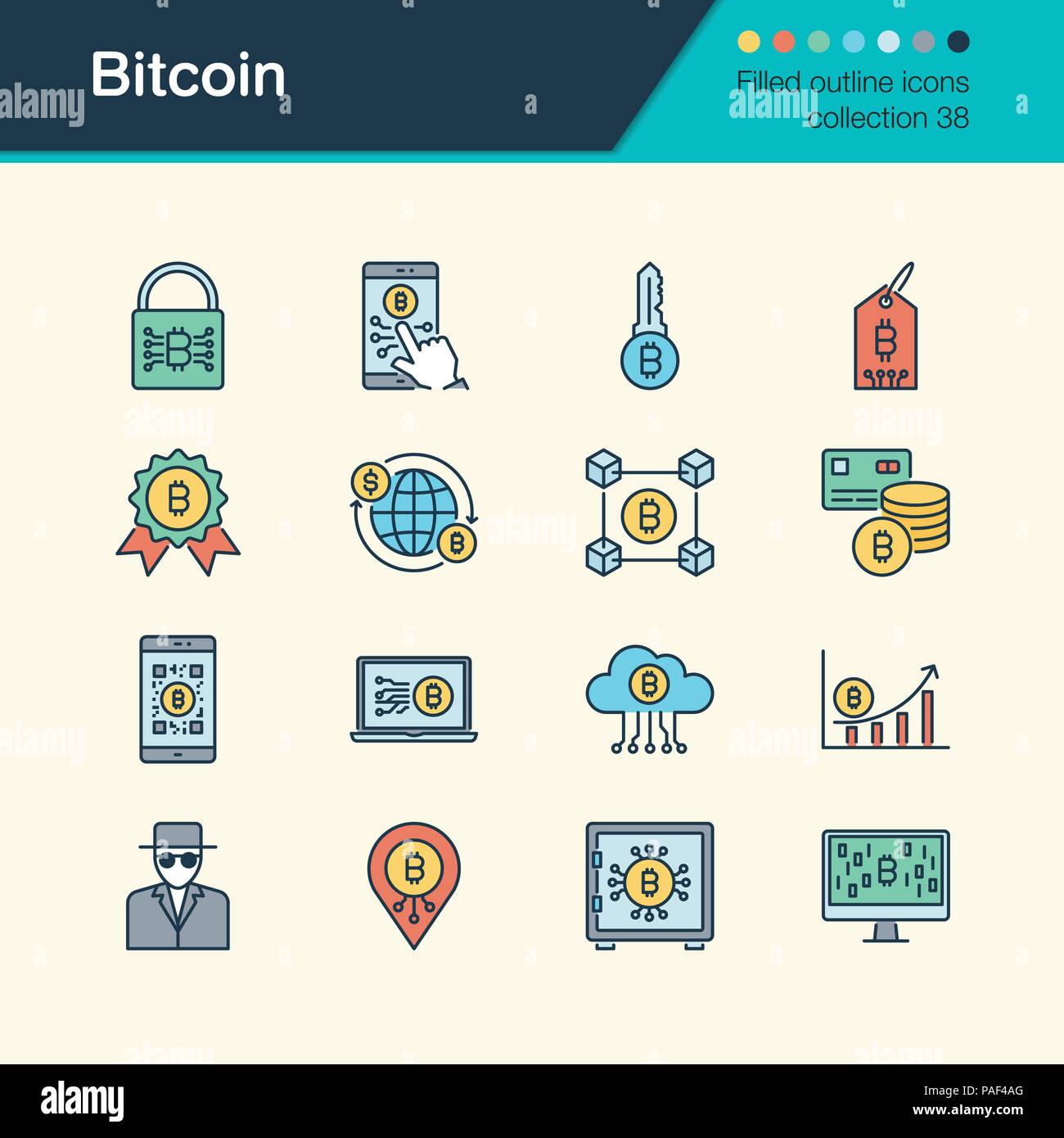 Bitcoin icons. Filled outline design collection 38. For presentation ...