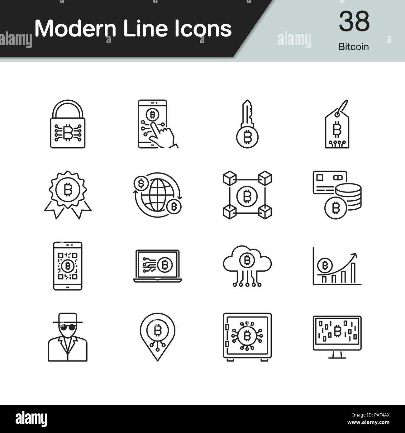 Bitcoin icons. Modern line design set 38. For presentation, graphic ...