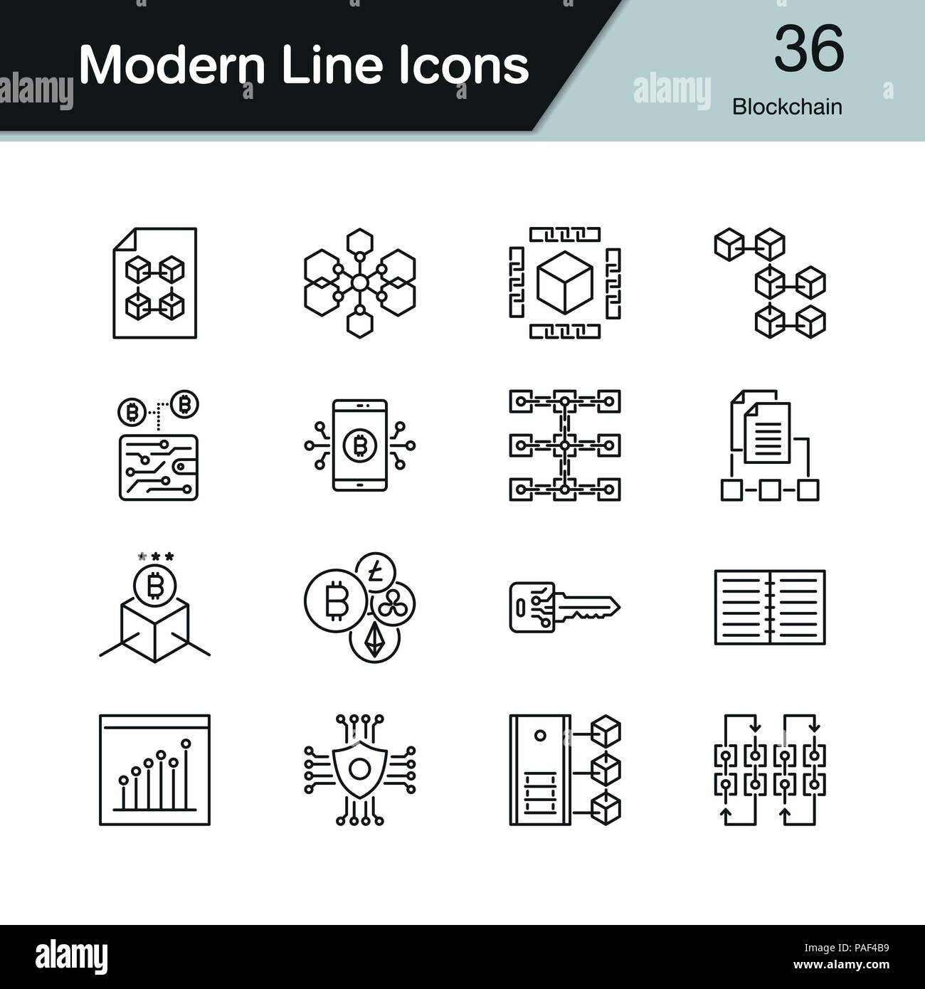 Blockchain icons. Modern line design set 36. For presentation, graphic ...