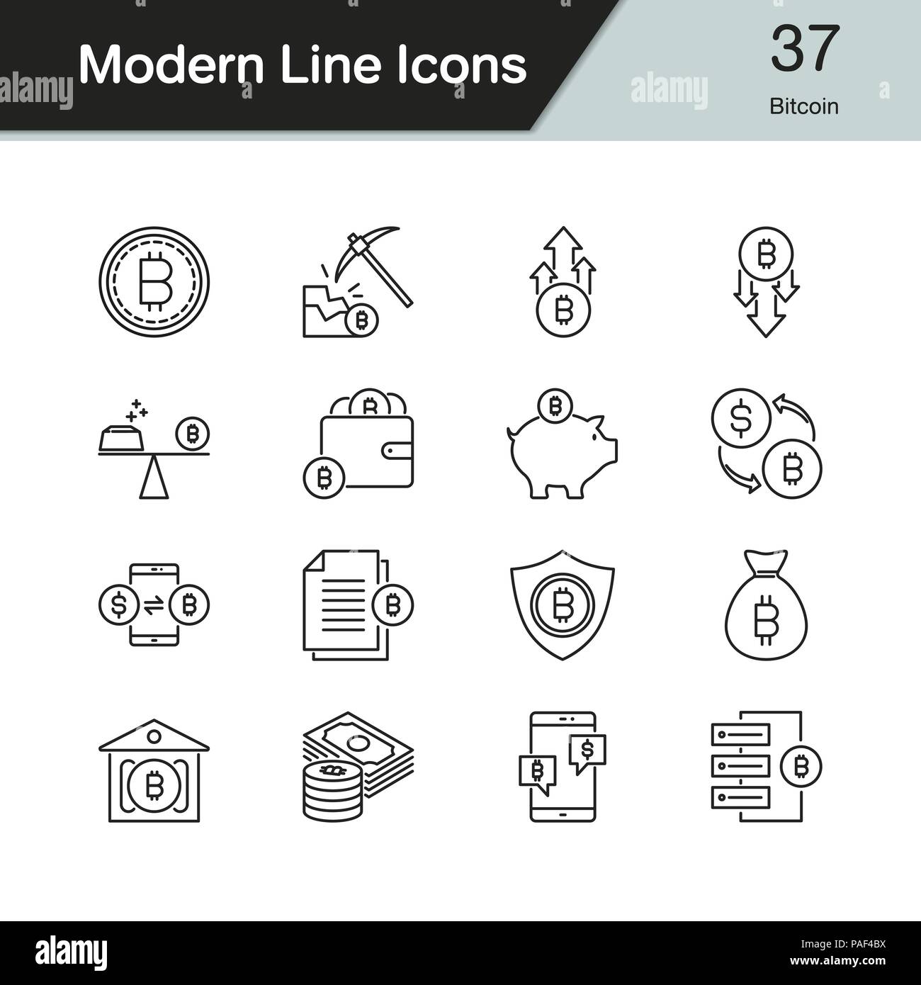 Bitcoin icons. Modern line design set 37. For presentation, graphic ...