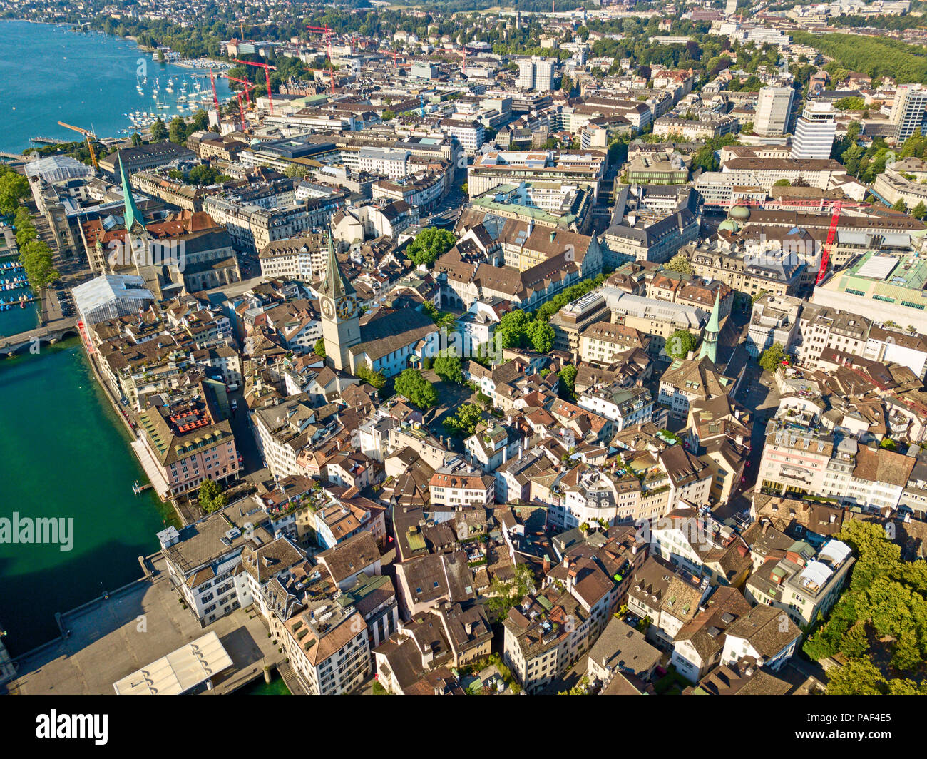 Aerial view of Limmat river and famous Zurich churches Stock Photo - Alamy