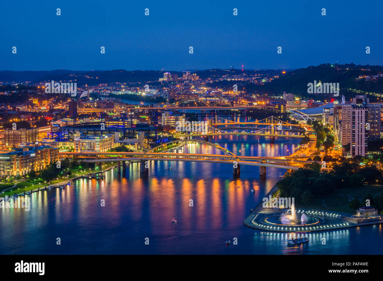 View of the Allegheny River at night, from Mount Washington, in ...