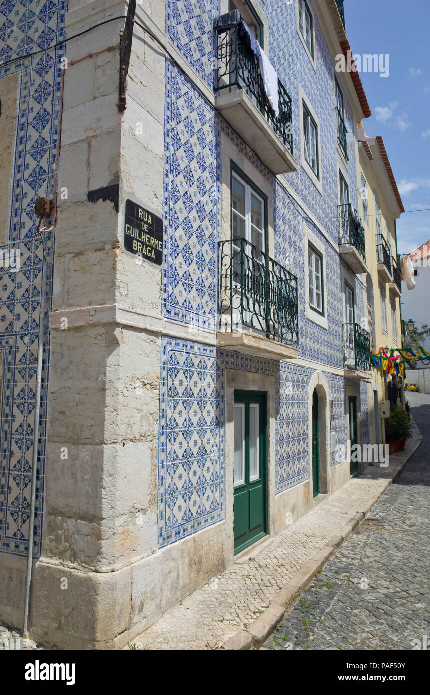 Portuguese house covered in blue ceramic tiles Stock Photo - Alamy