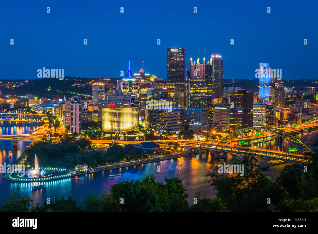 View of the Pittsburgh skyline at night, from Mount Washington ...