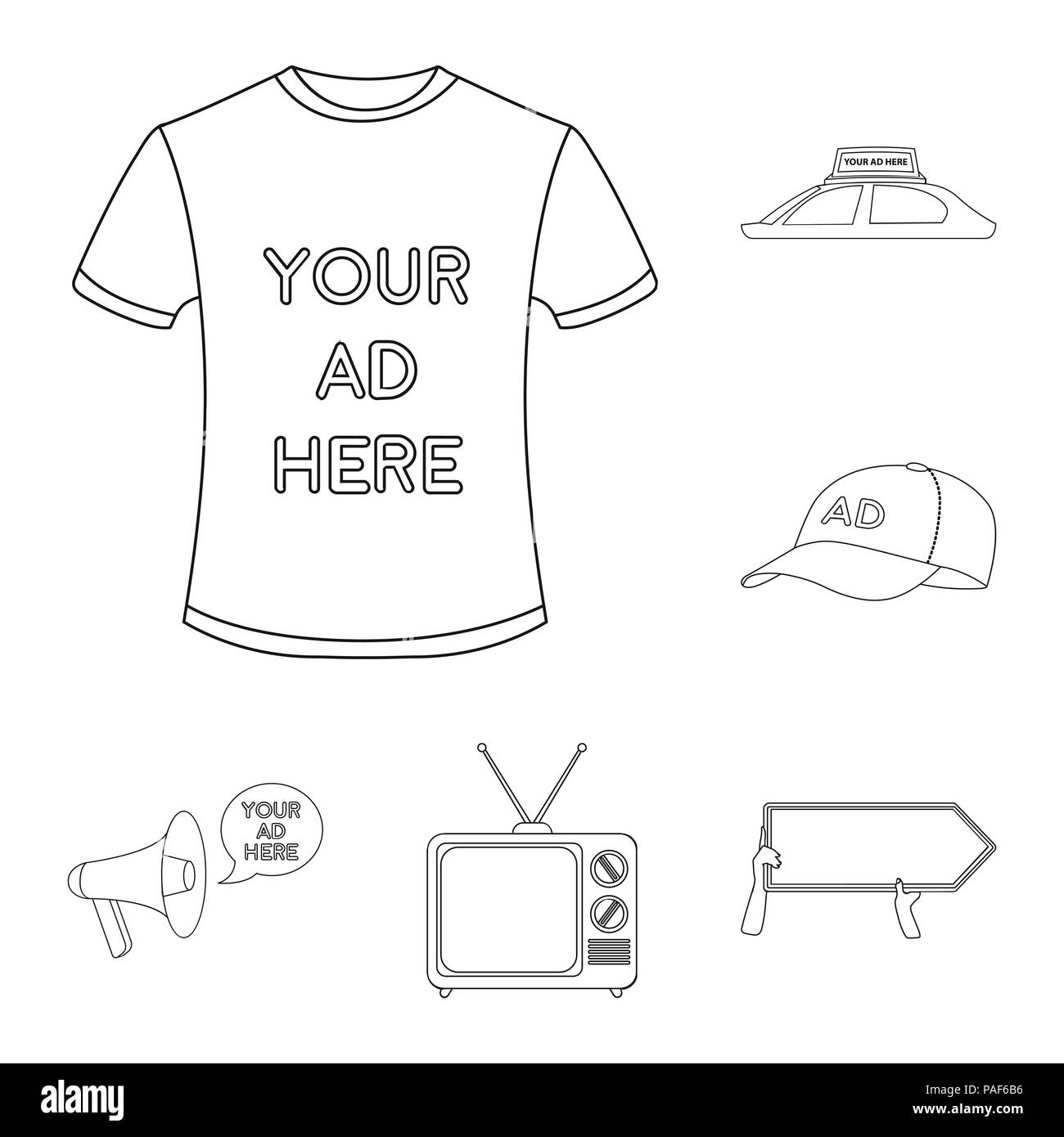 Production of advertising outline icons in set collection for design ...