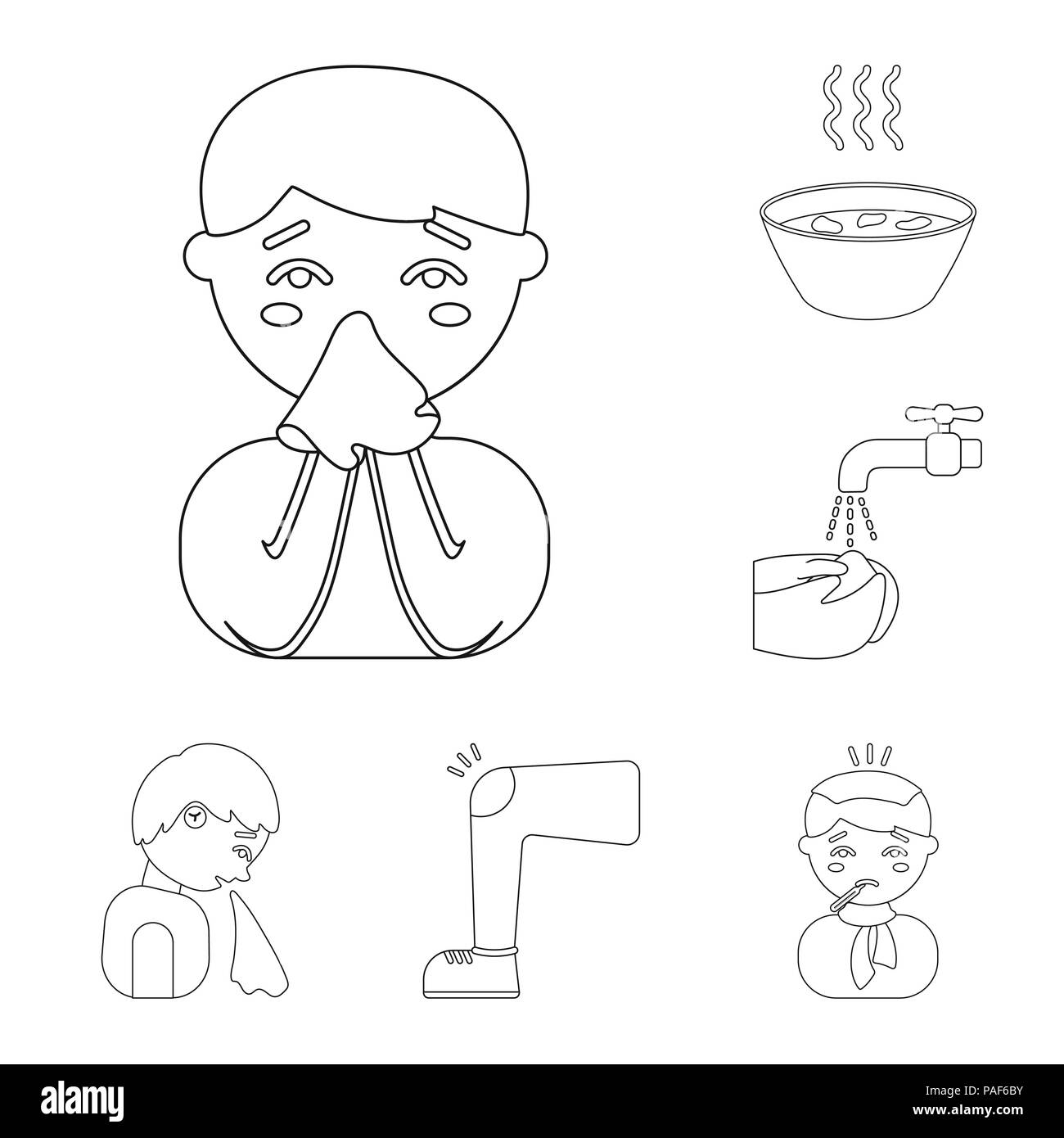 The sick man outline icons in set collection for design.Illness and ...