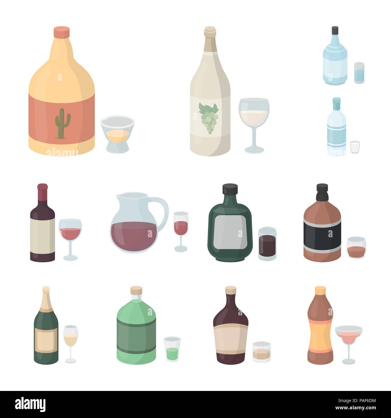 Types of alcohol cartoon icons in set collection for design. Alcohol in ...