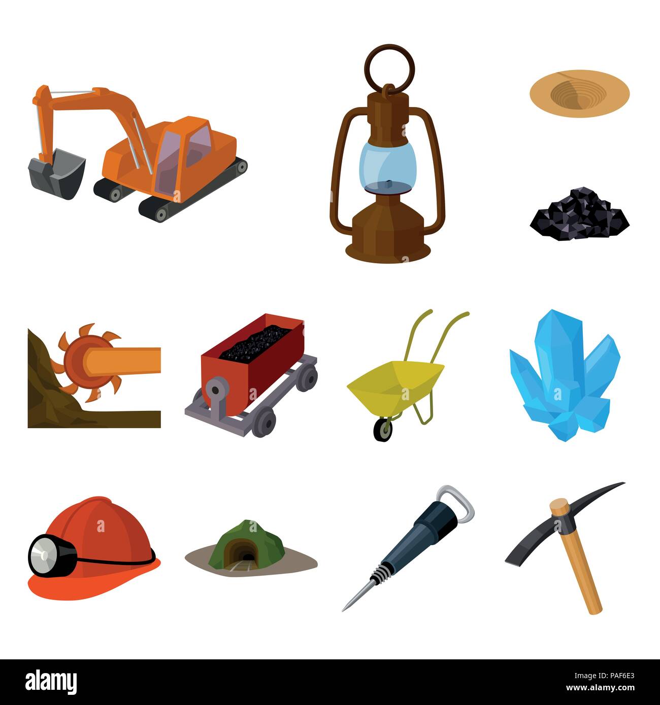 Mining industry cartoon icons in set collection for design. Equipment ...