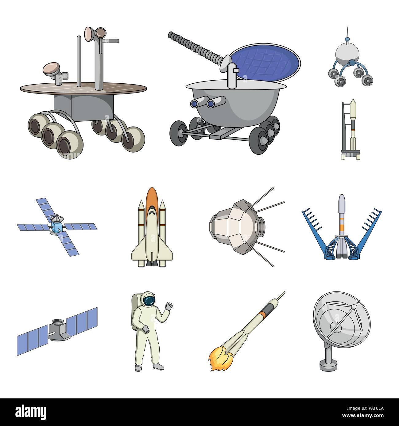 Space technology cartoon icons in set collection for design.Spacecraft ...