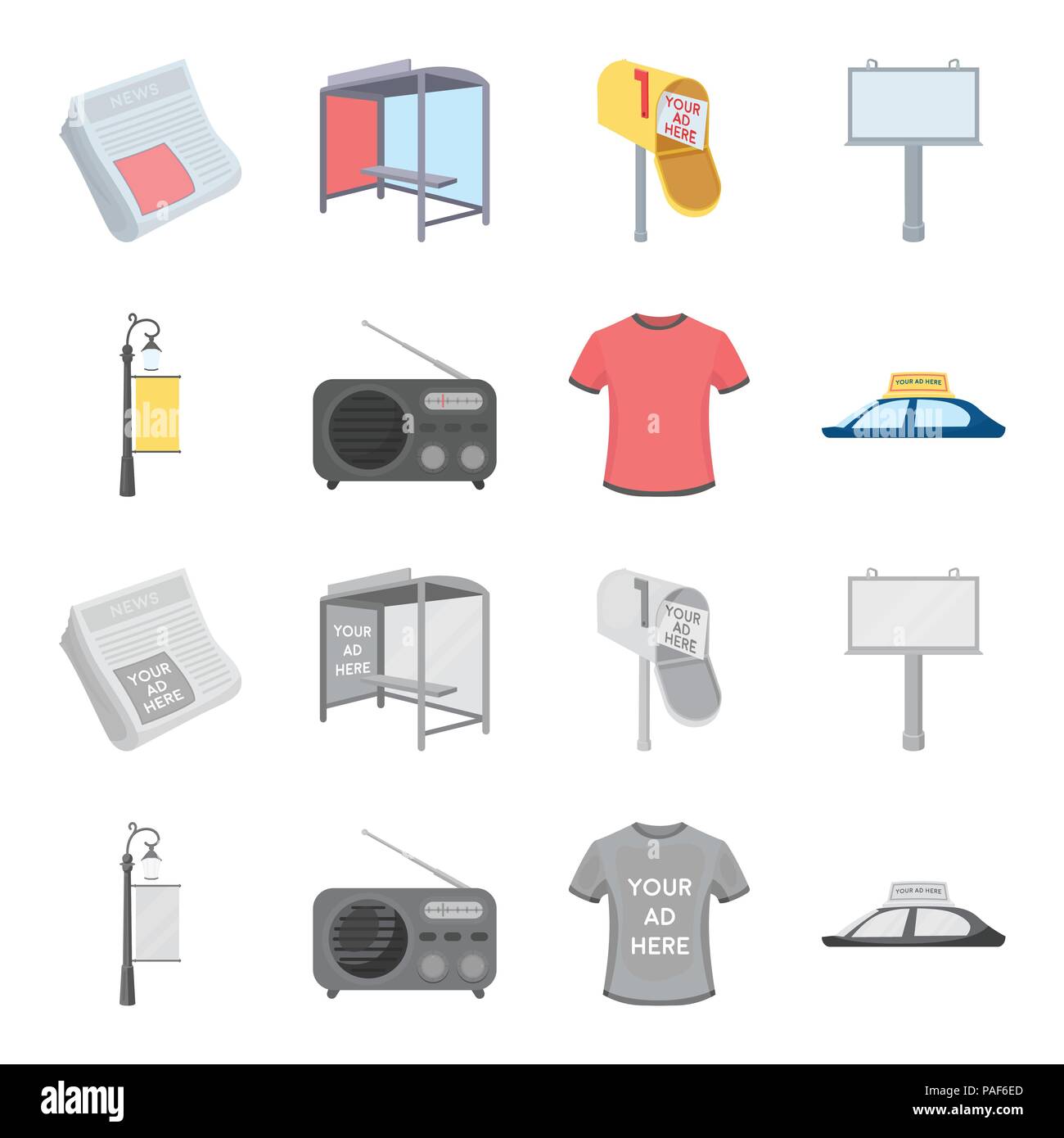 A lamppost with a sign, a T-shirt with an inscription, a radio, a car ...