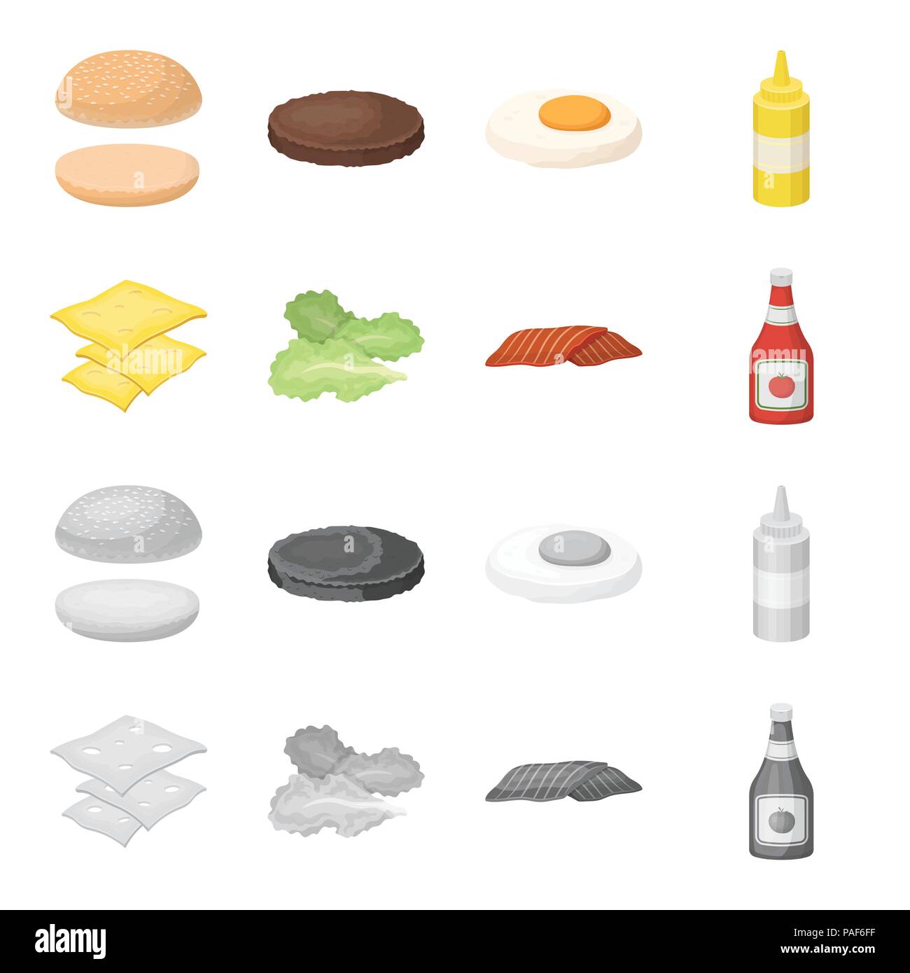 Burger and ingredients cartoon,monochrome icons in set collection for ...