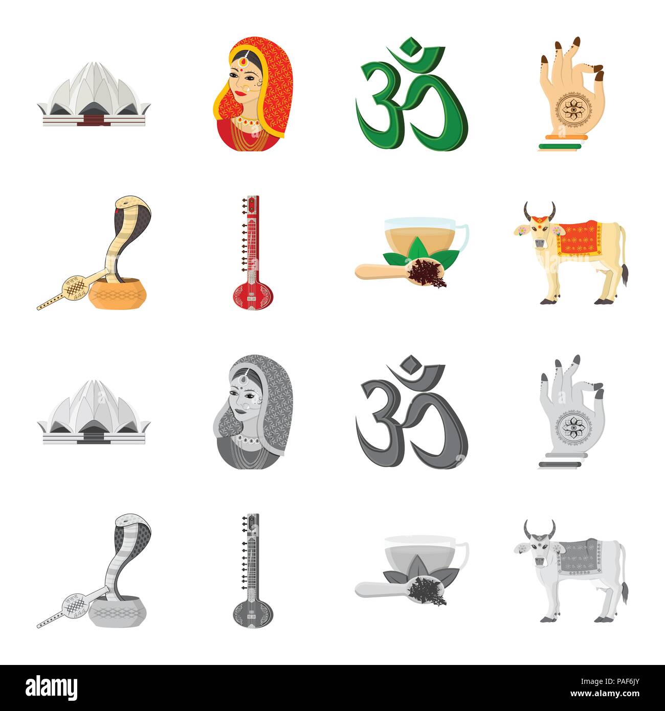 Country India cartoon,monochrome icons in set collection for design ...