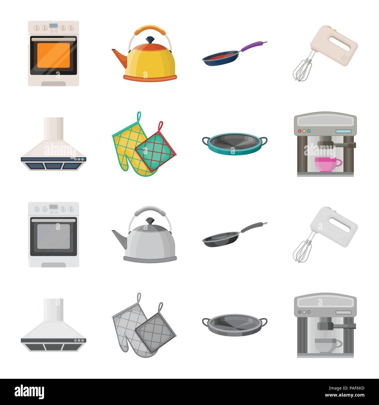 Kitchen equipment cartoon,monochrome icons in set collection for design ...