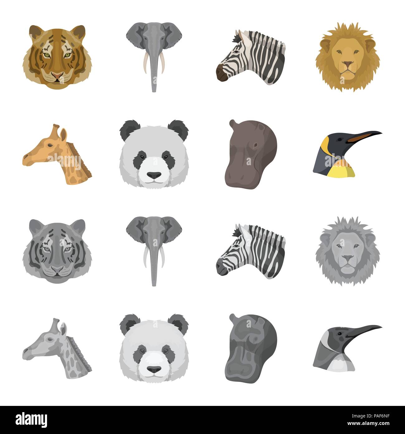 Panda, giraffe, hippopotamus, penguin, Realistic animals set collection ...