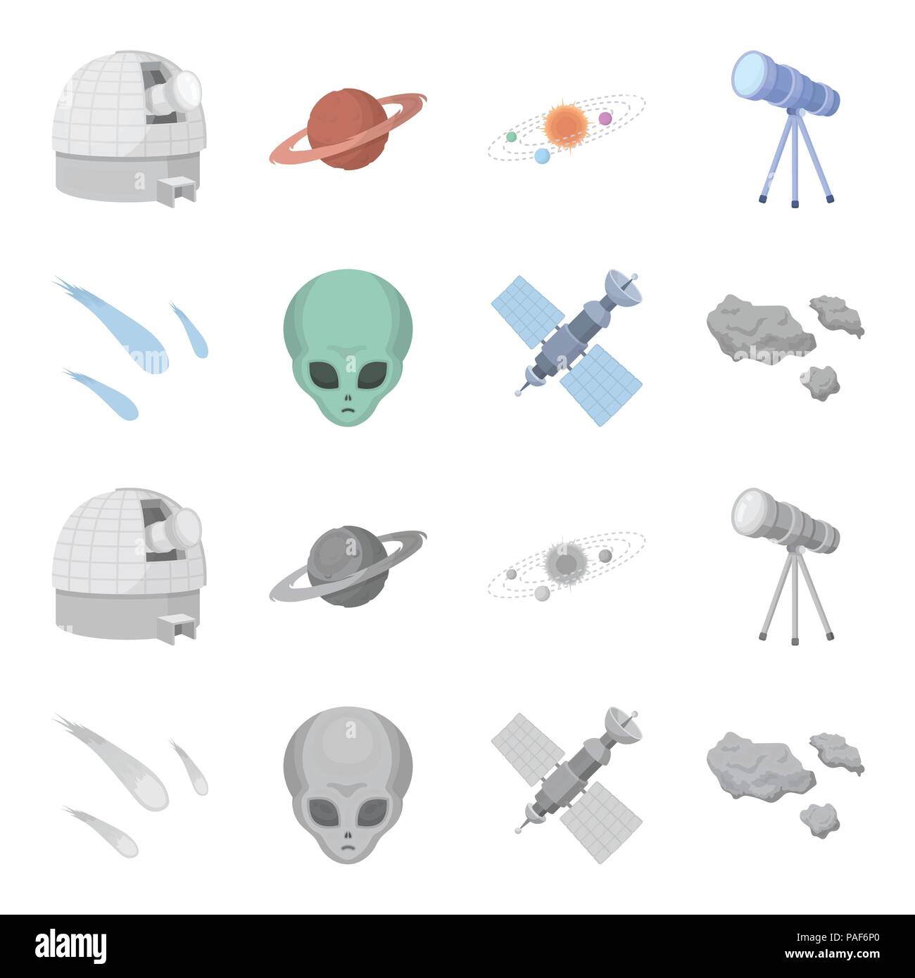 Asteroid, car, meteorite, space ship, station with solar batteries, the ...