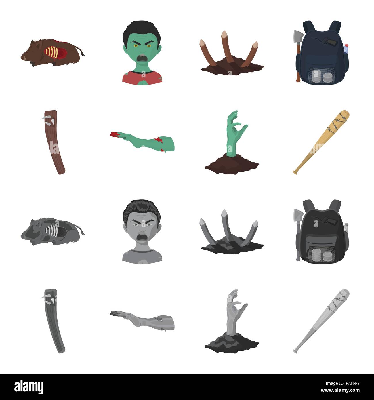 Zombies and Attributes cartoon,monochrome icons in set collection for ...