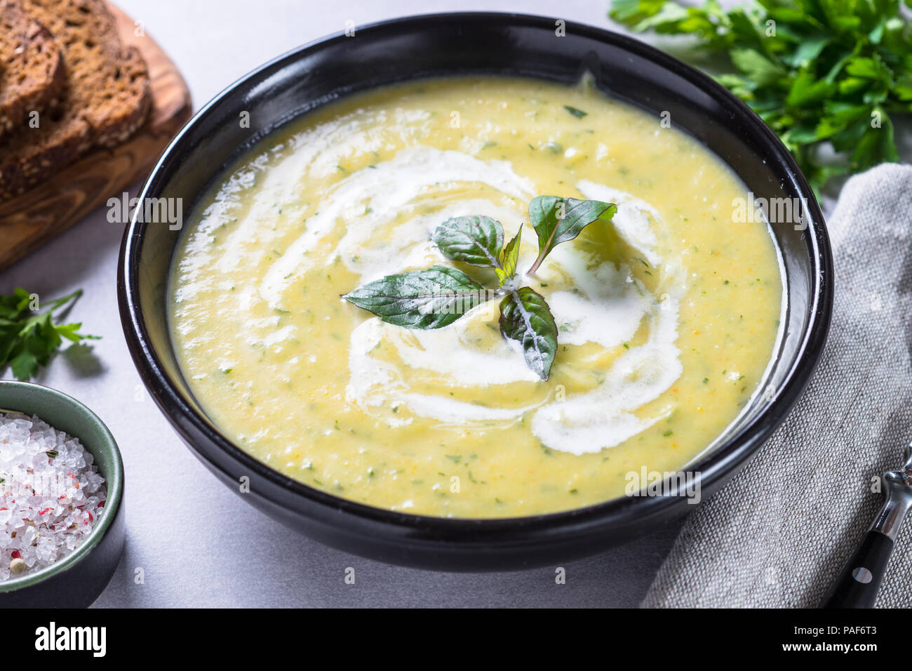 Zucchini cream soup puree Stock Photo - Alamy