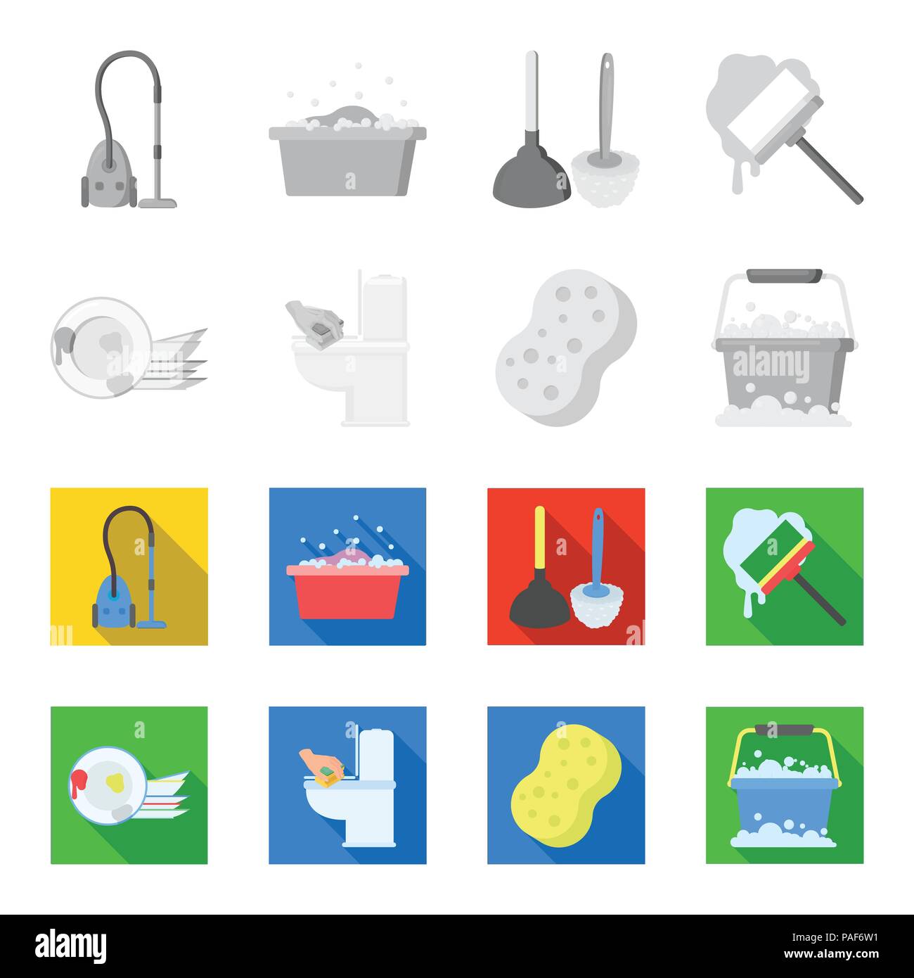 Cleaning and maid monochrome,flat icons in set collection for design ...