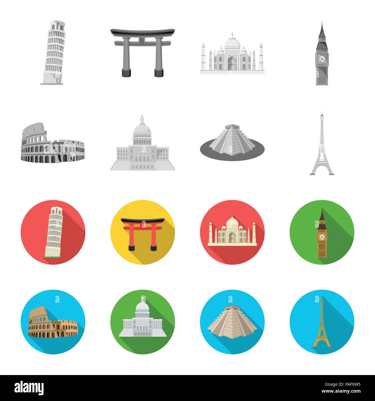 Sights of different countries monochrome,flat icons in set collection ...