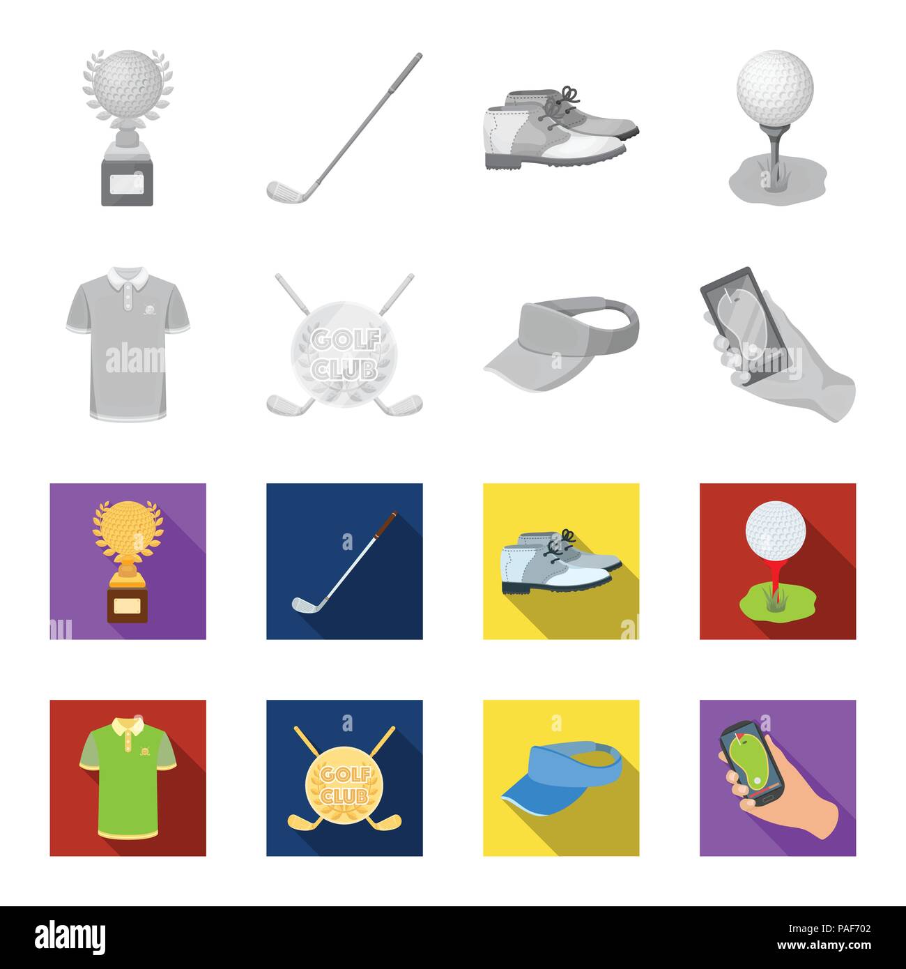 Emblem of the golf club, cap with a visor, golfer shirt, phone with a ...