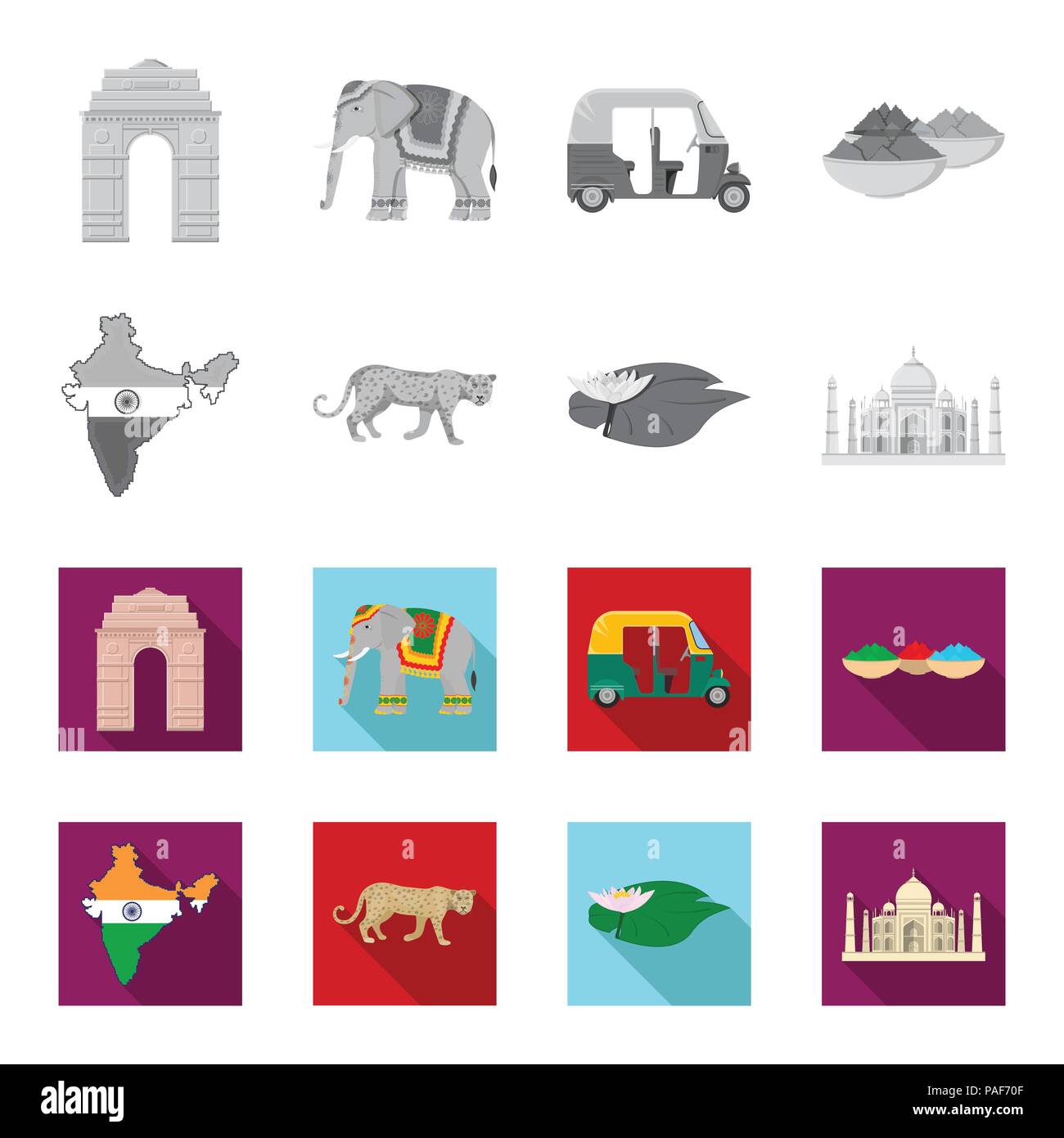 Country India monochrome,flat icons in set collection for design.India ...