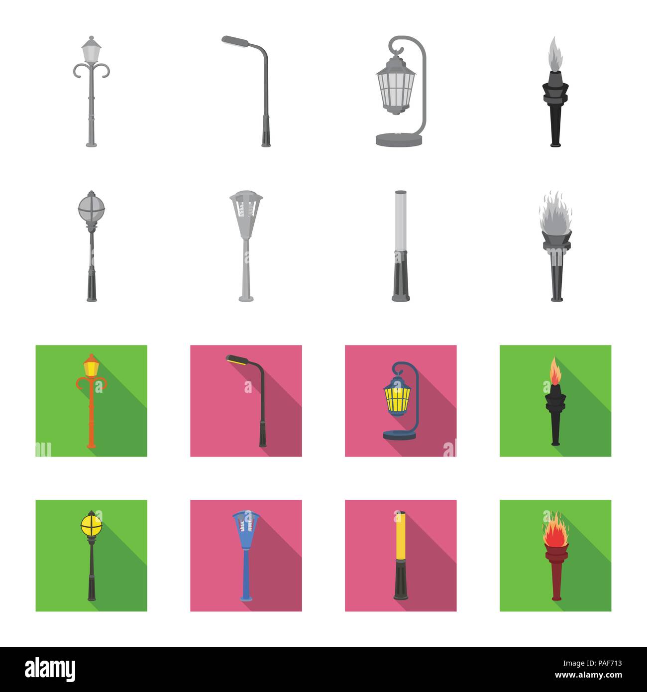 Lamppost in retro style, modern lantern, torch and other types of ...