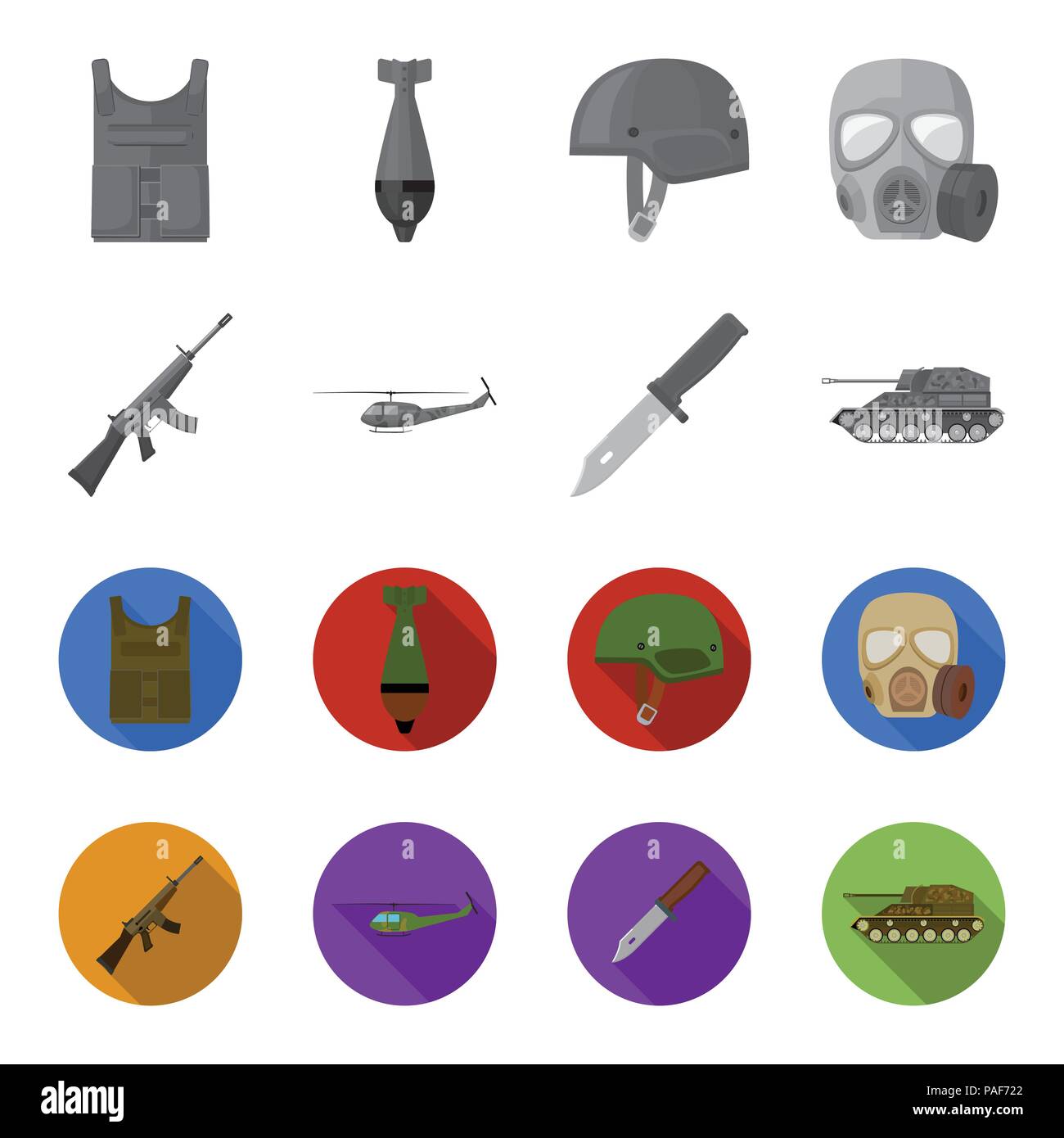 Assault rifle M16, helicopter, tank, combat knife. Military and army ...