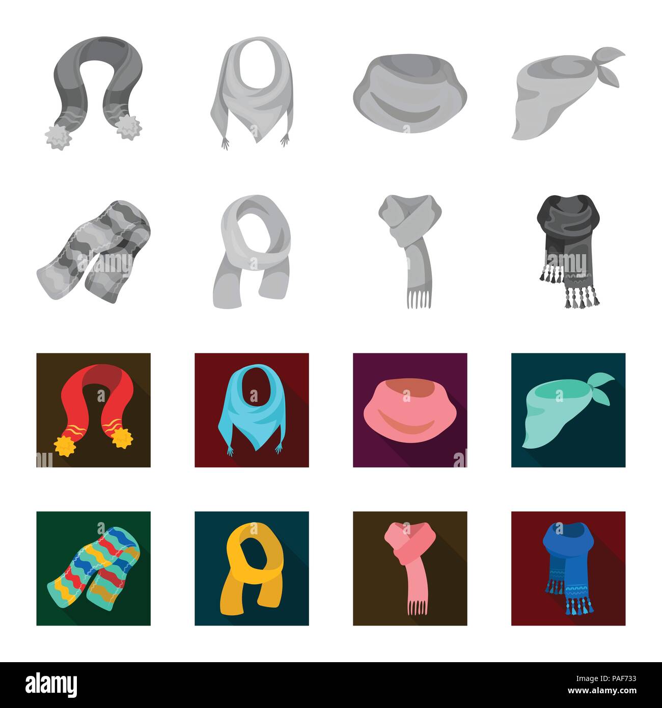 Various kinds of scarves, scarves and shawls. Scarves and shawls set ...