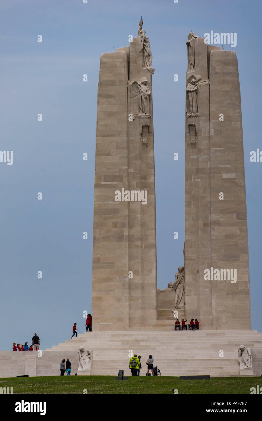 Vimy Ridge, France. people on the Canadian National WWI memorial ...
