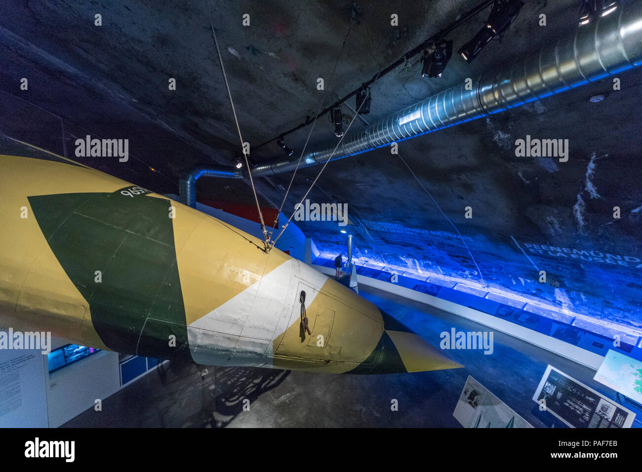 Wizernes, France. A German V-2 Rocket hangs from the ceiling of the La ...