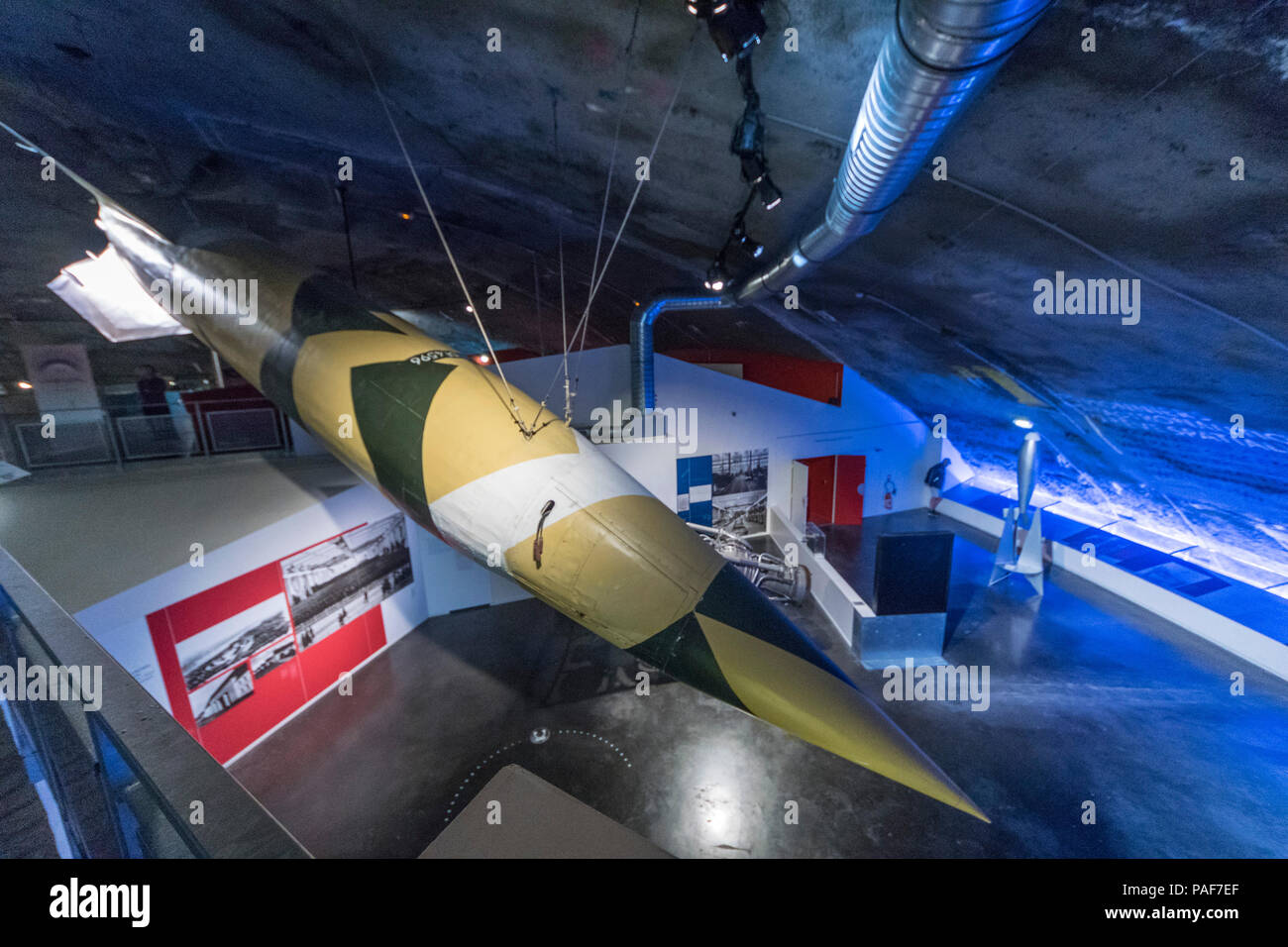 Wizernes, France. A German V-2 Rocket hangs from the ceiling of the La ...