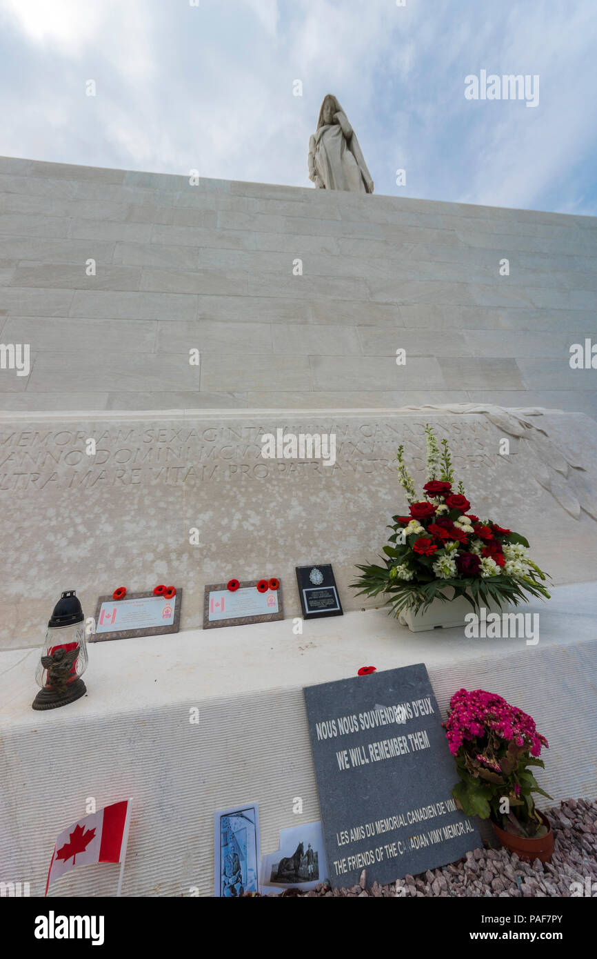 Vimy Ridge, France. Notes and flowers at the Canadian National WWI ...
