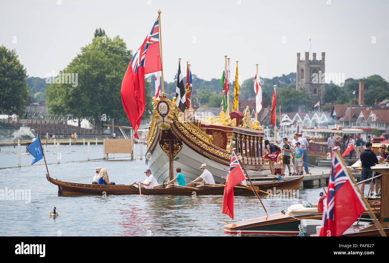 General view of boats on the river Thames, including the Queen's ...