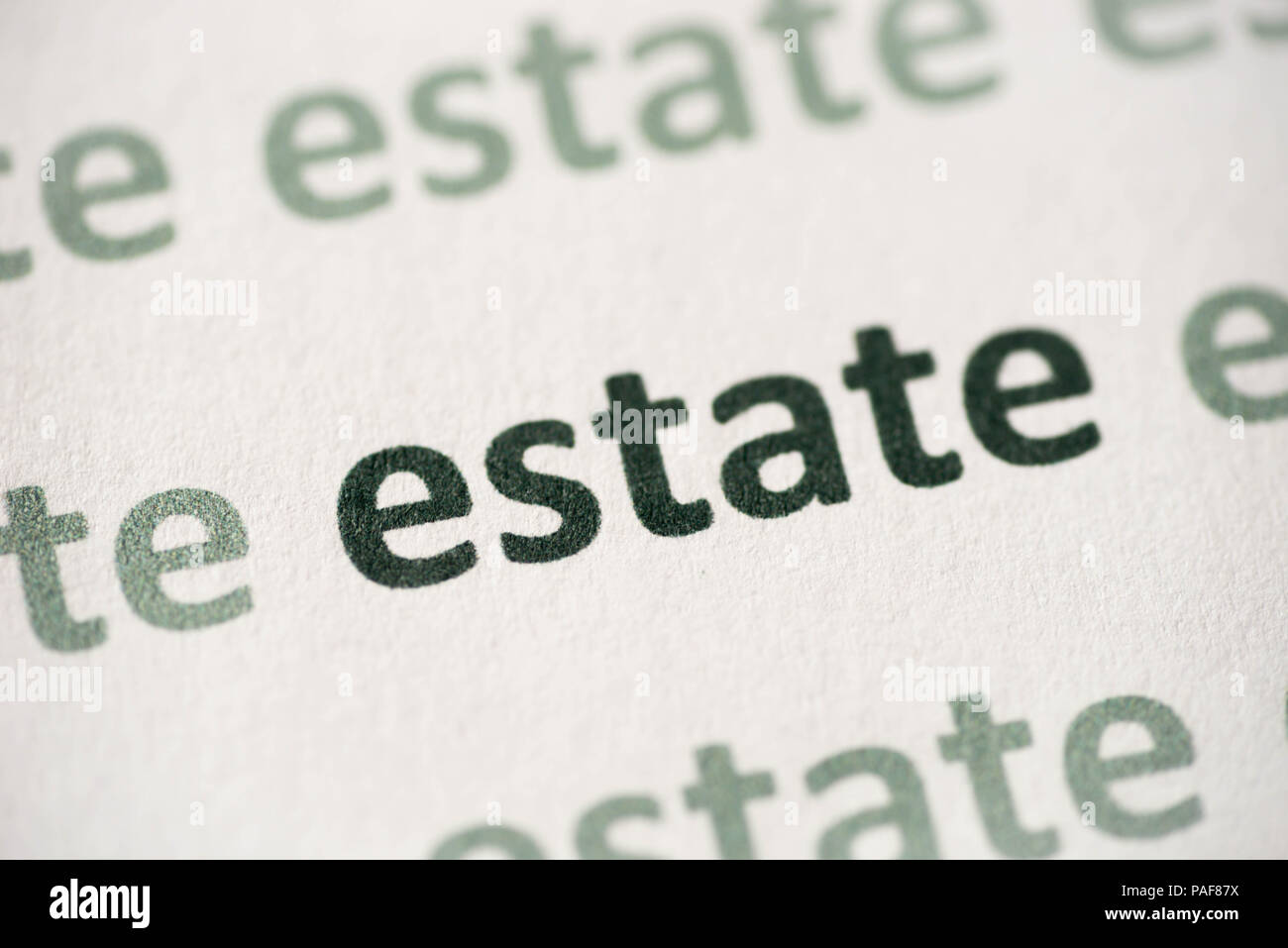 word estate printed on white paper macro Stock Photo - Alamy