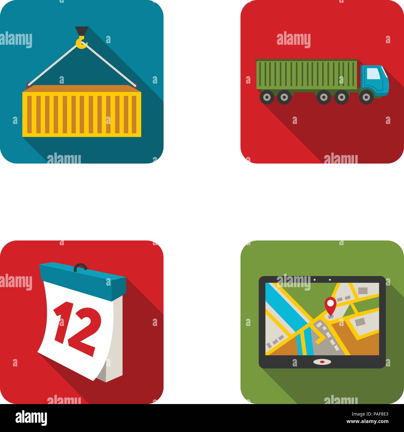 Metal container, calendar, truck, GPS navigator.Logistic set collection ...