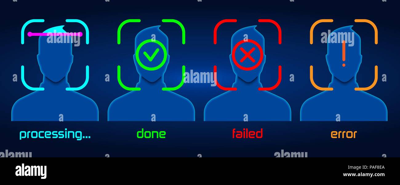 Face Recognition System Concept Human Face Scanning Blue Template ...