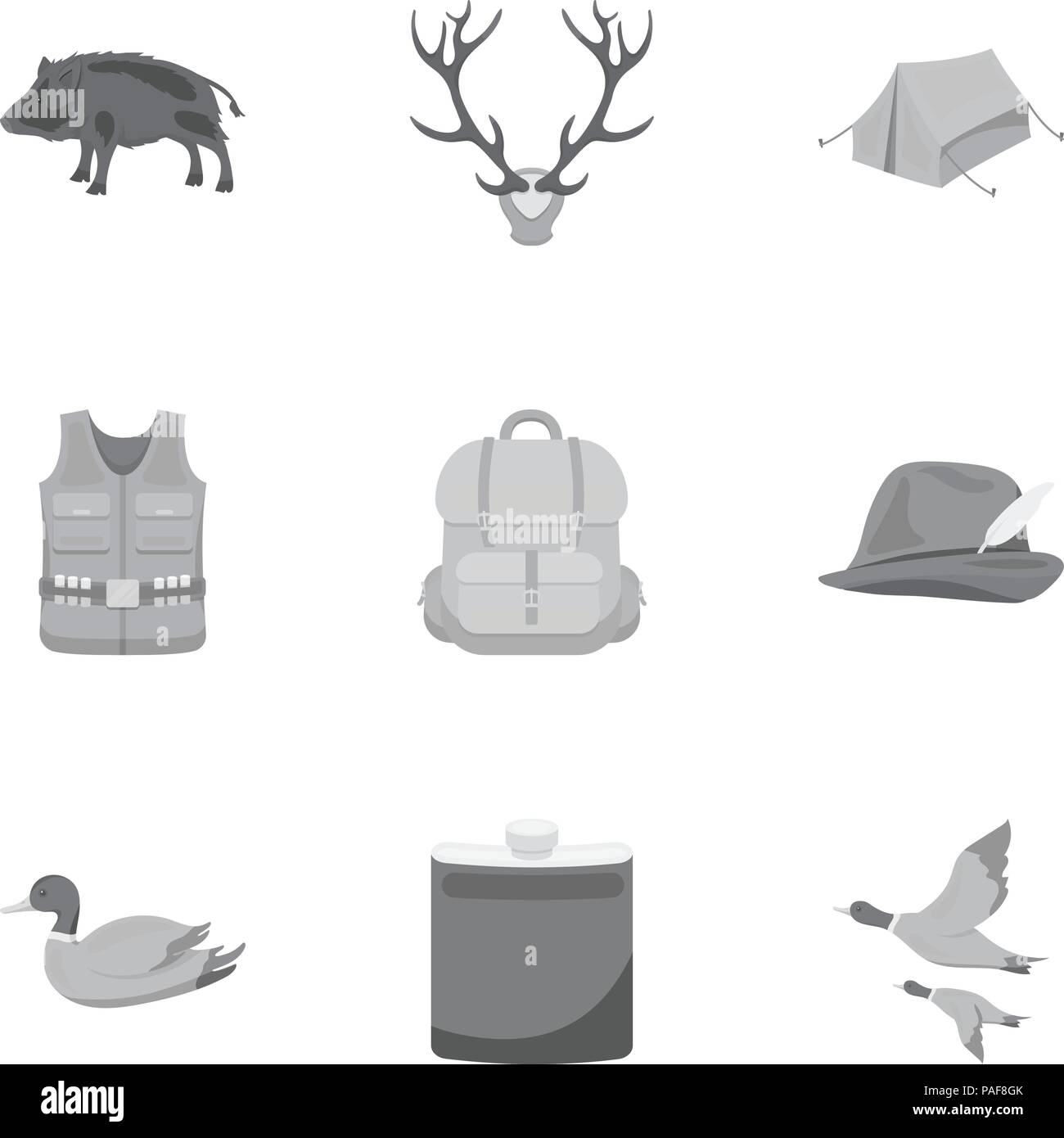 Hunting set icons in monochrome style. Big collection of hunting vector ...