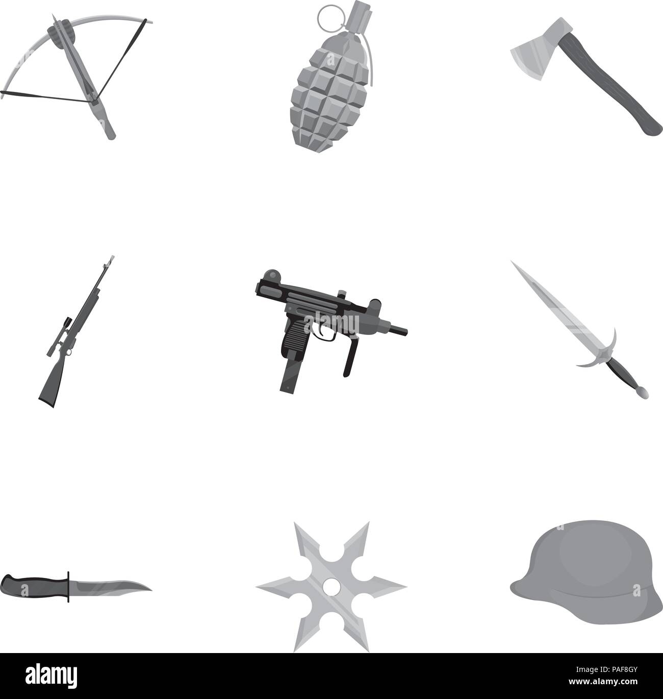 Weapon set icons in monochrome style. Big collection of weapon vector ...