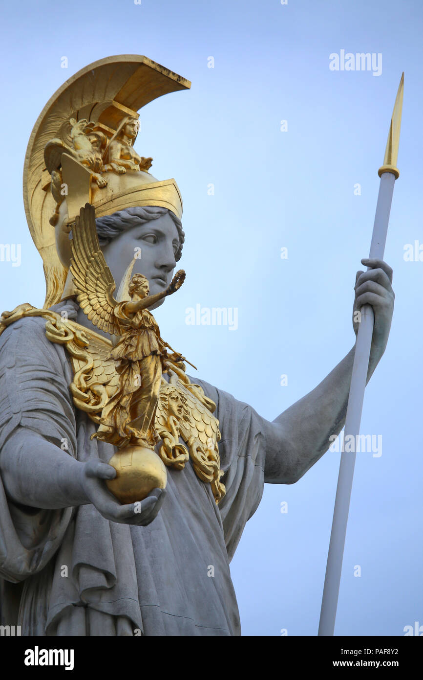 Statue of Pallas Athena in front of the Austrian Parliament in Vienna ...