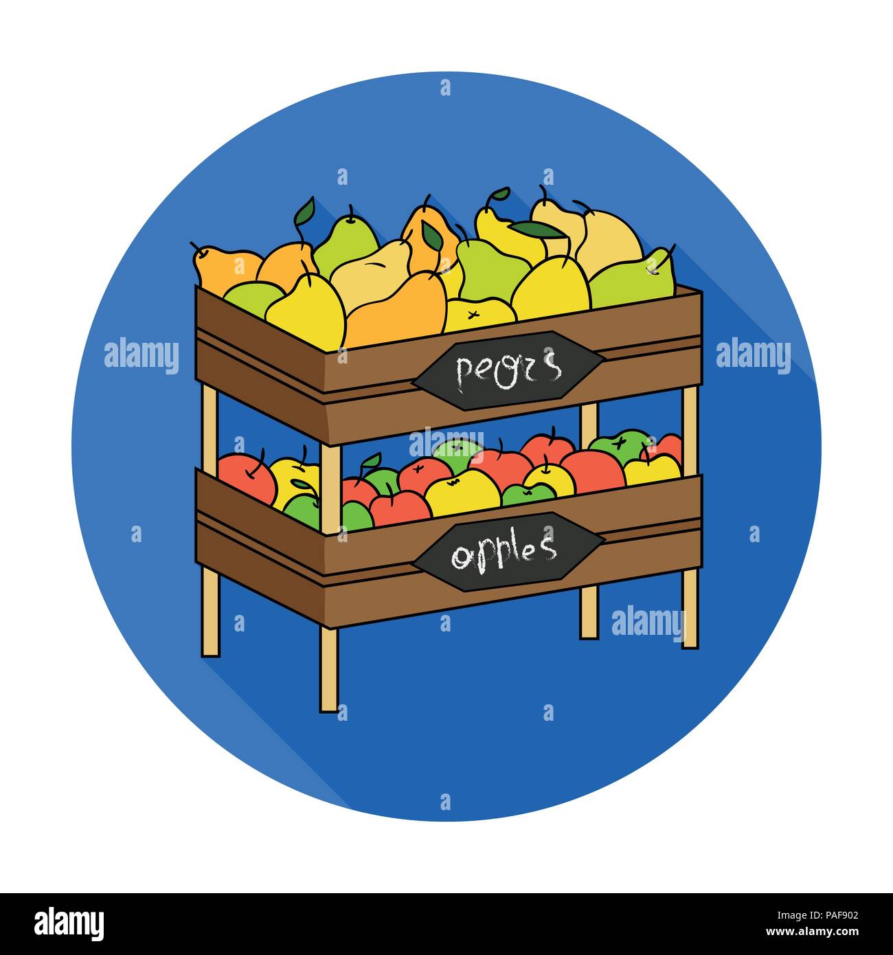 Raw food lying on rack shelves icon in flat design isolated on white ...