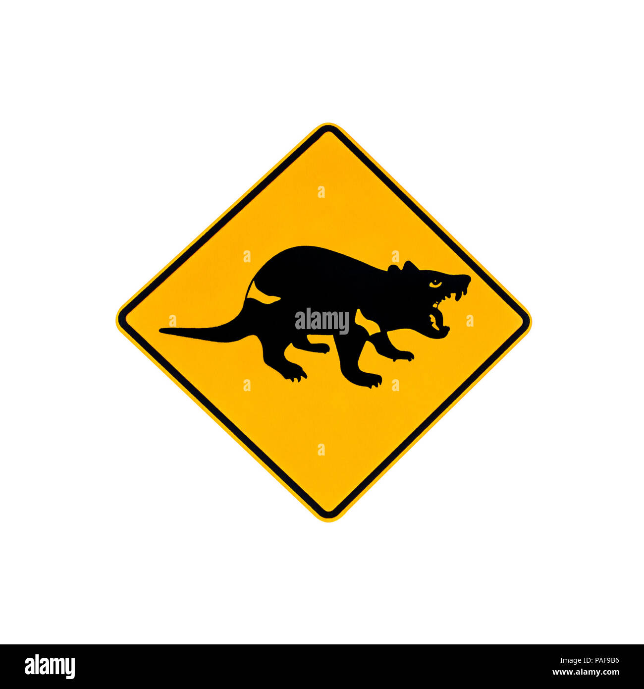 Tasmanian wildlife warning road sign for tasmanian devil on the road ...