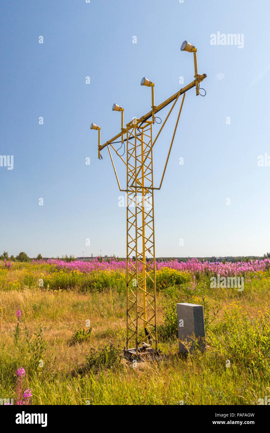 Airport Approach Light System in Grass Stock Photo - Alamy