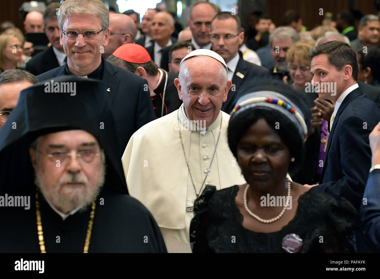 Pope Francis attends an ecumenical meeting at the World Council of ...