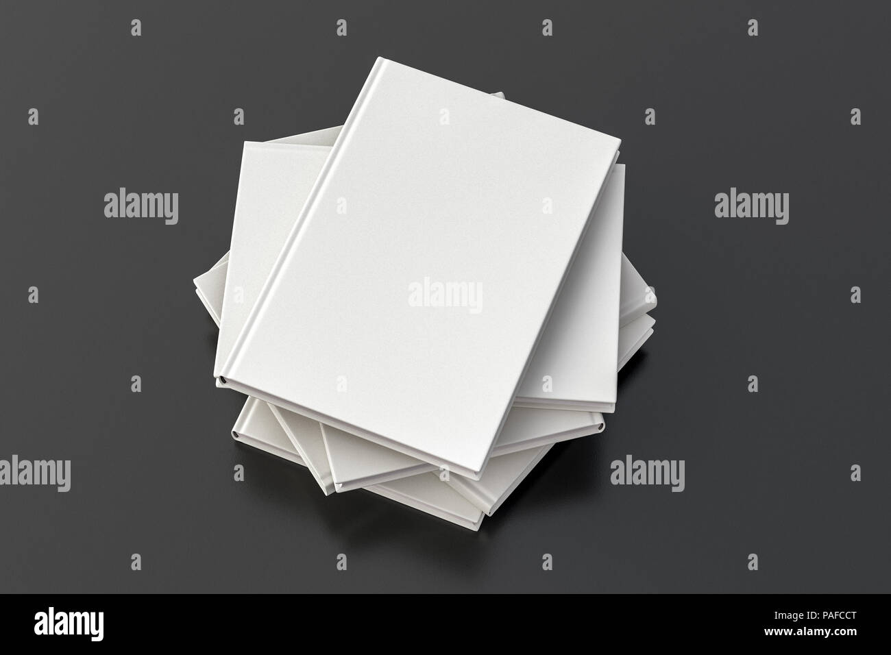 White vertical blank cover books stack mockup on black background with ...