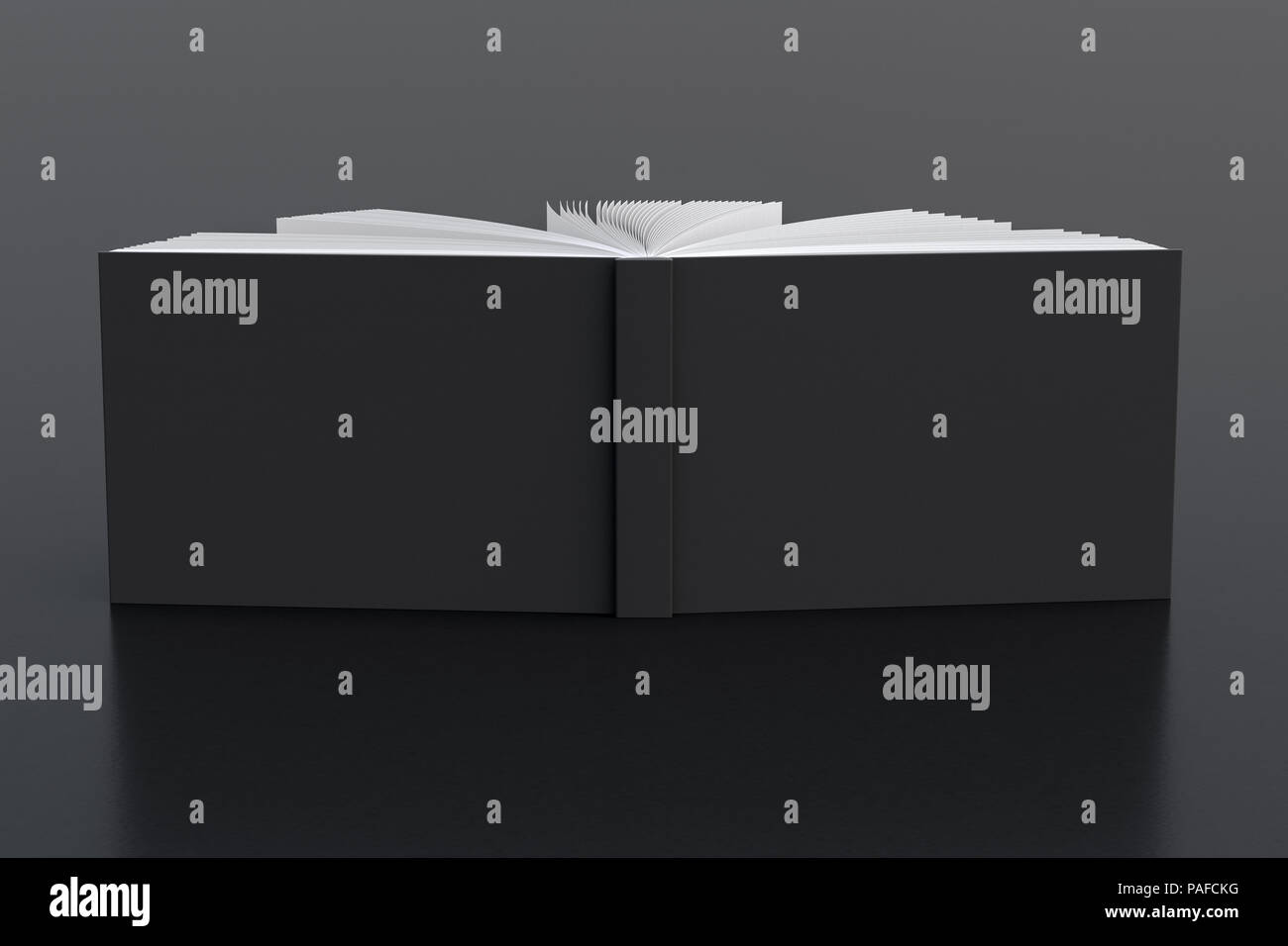 Black blank horizontal book cover standing isolated on black background ...
