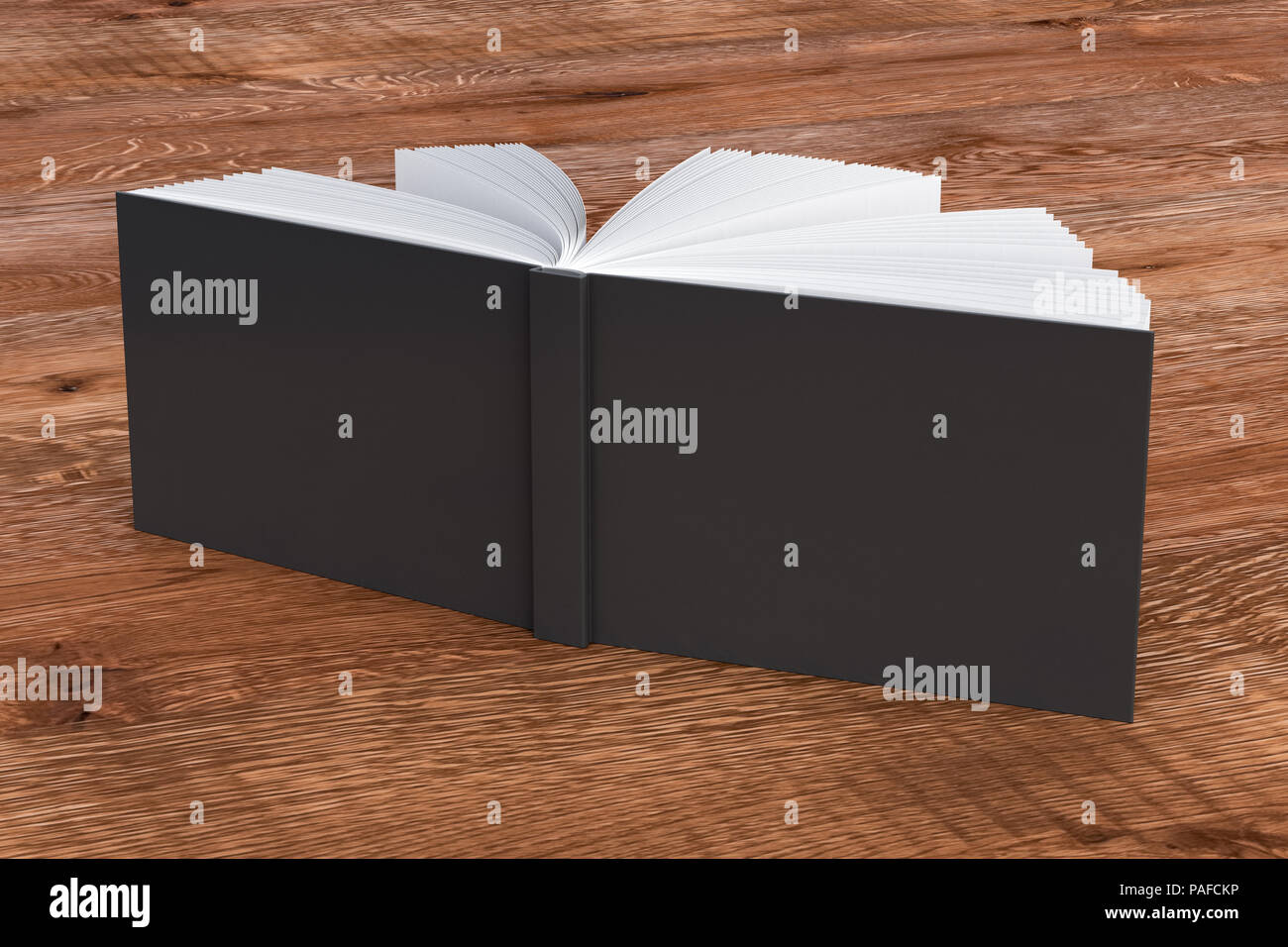 Black blank horizontal book cover standing isolated on wooden ...