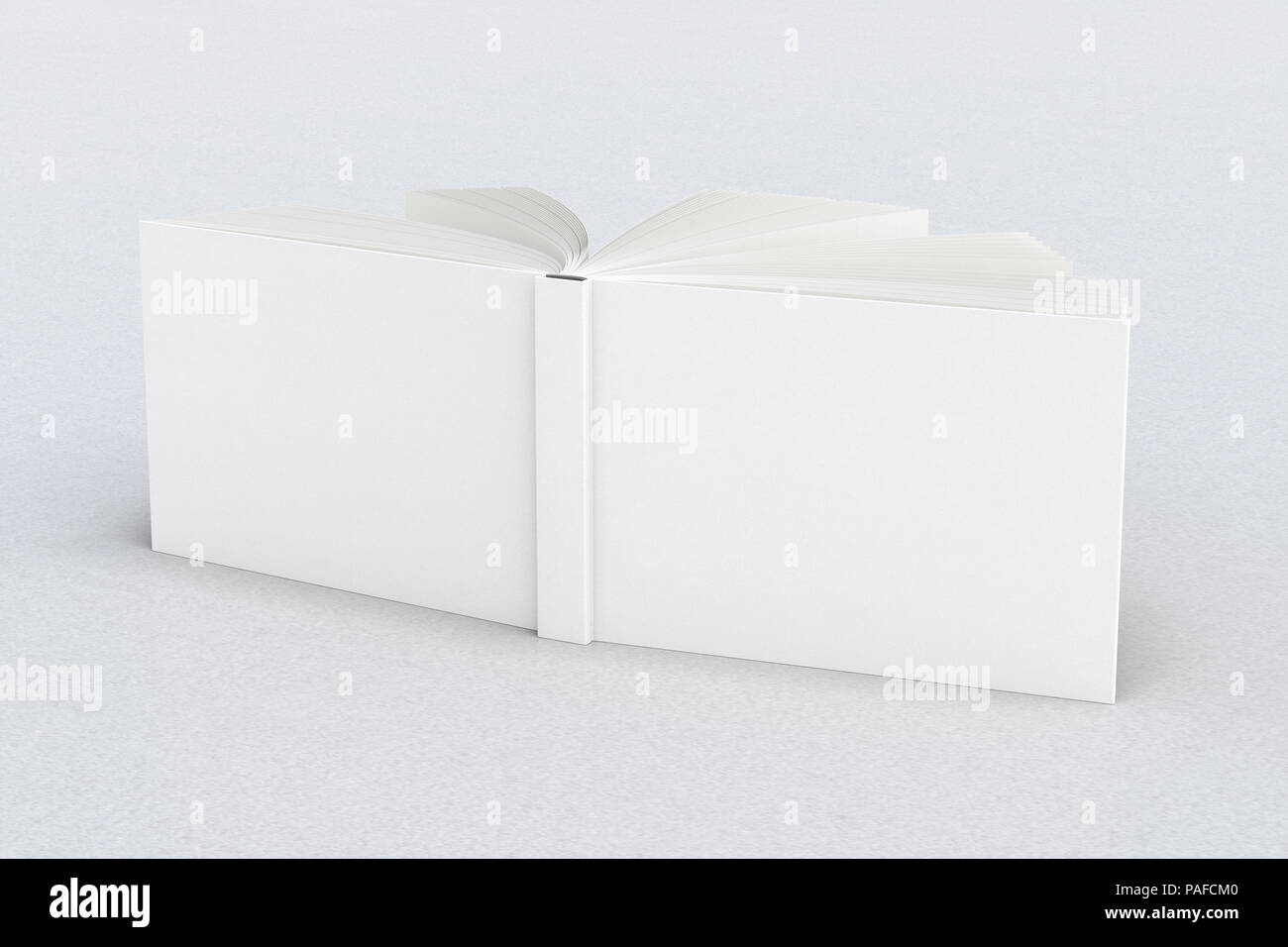 White blank horizontal book cover standing isolated on white background ...